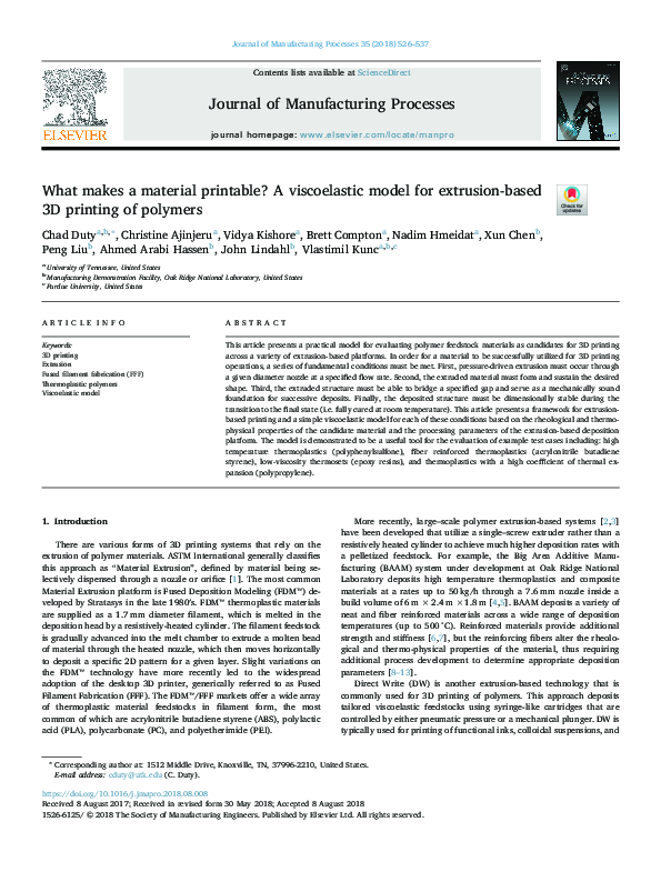 (PDF) What makes a material printable? A viscoelastic model for extrusion-based 3D printing of ...