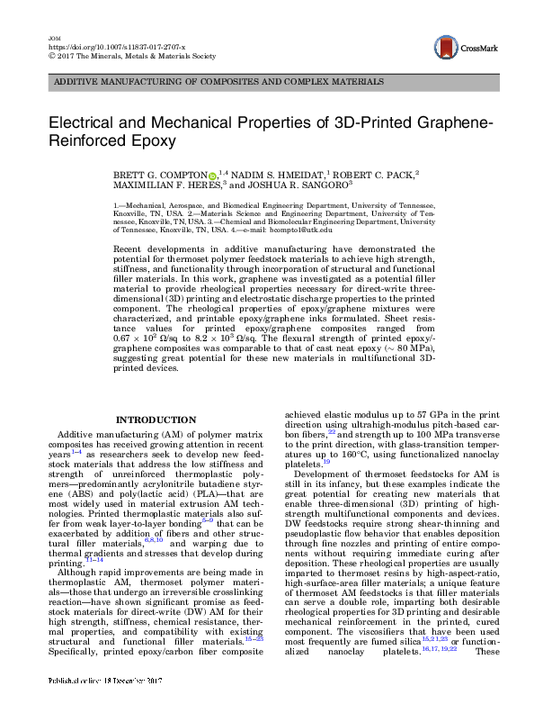 (PDF) Electrical and Mechanical Properties of 3D-Printed Graphene-Reinforced Epoxy