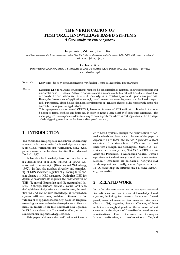 (PDF) THE VERIFICATION OF TEMPORAL KNOWLEDGE BASED SYSTEMS - A Case-study on Power-systems