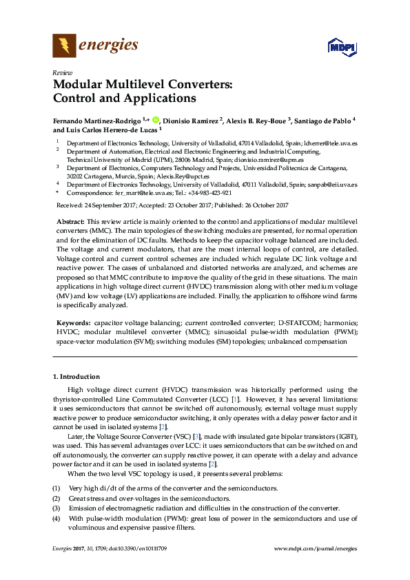 Pdf Modular Multilevel Converters Control And Applications