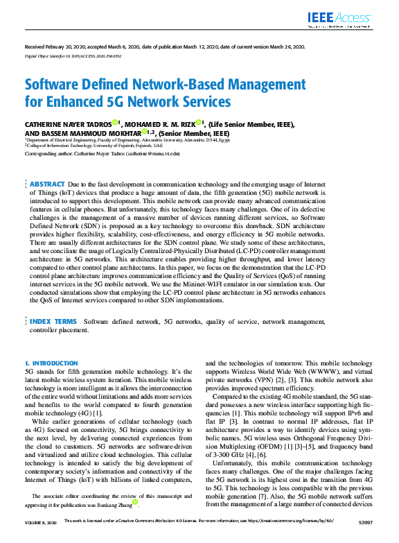 (PDF) Software Defined Network-Based Management for Enhanced 5G Network Services