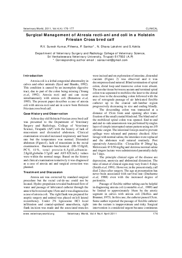 (PDF) Surgical Management of Atresia recti-ani and coli in a Holstein ...