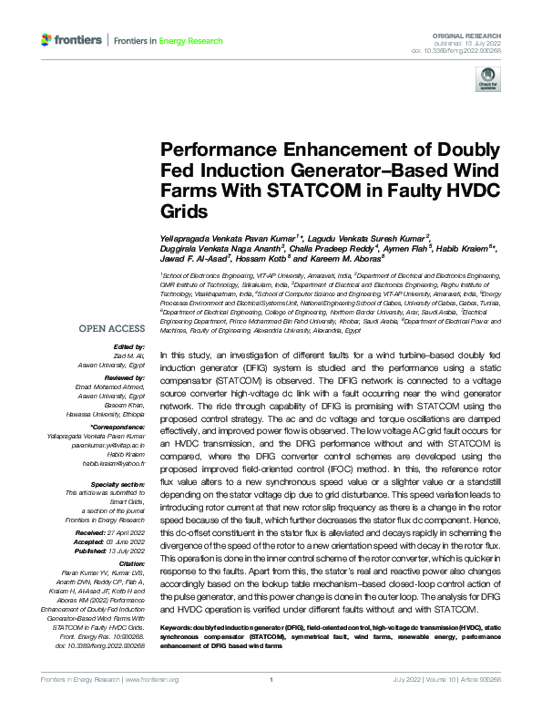 Pdf Performance Enhancement Of Doubly Fed Induction Generatorbased Wind Farms With Statcom In