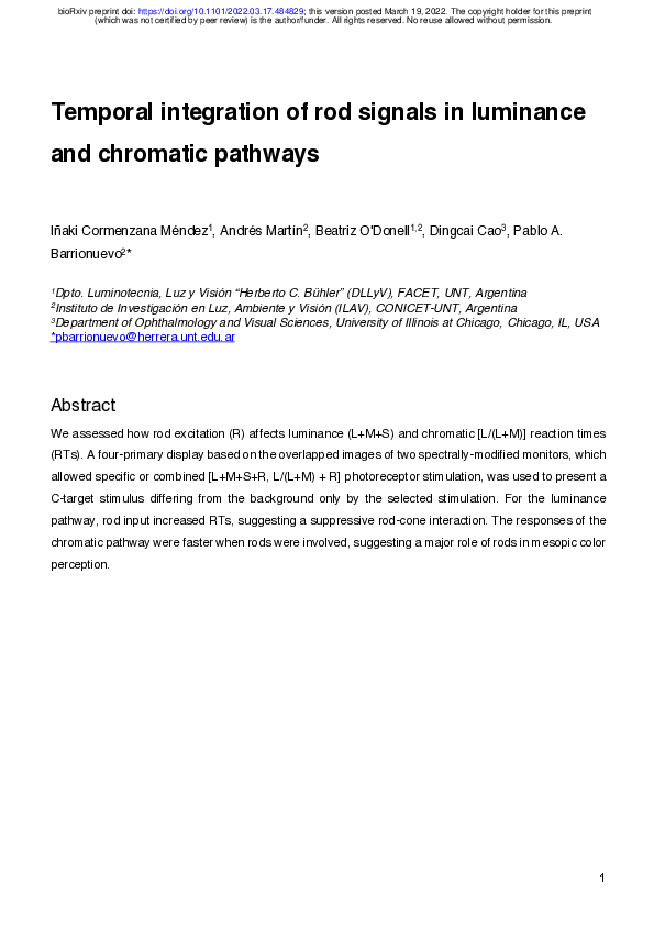 (PDF) Temporal integration of rod signals in luminance and chromatic pathways