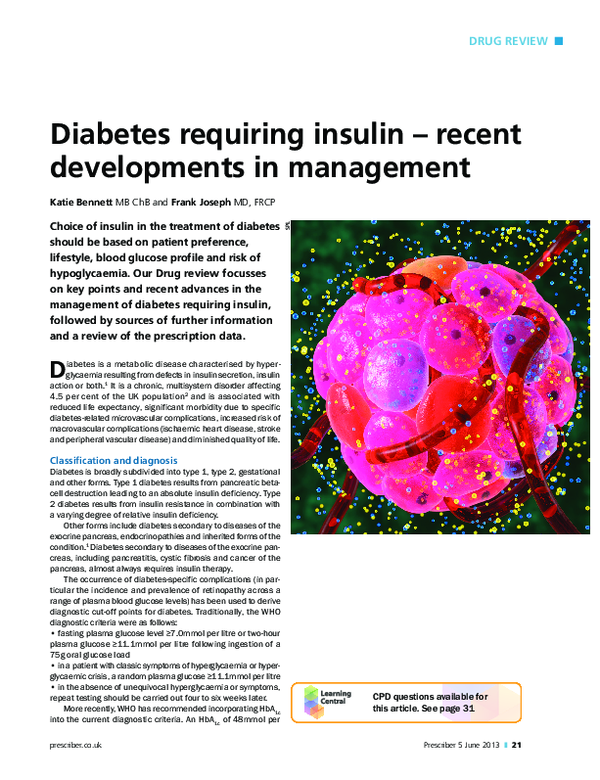 (PDF) Diabetes requiring insulin - recent developments in management