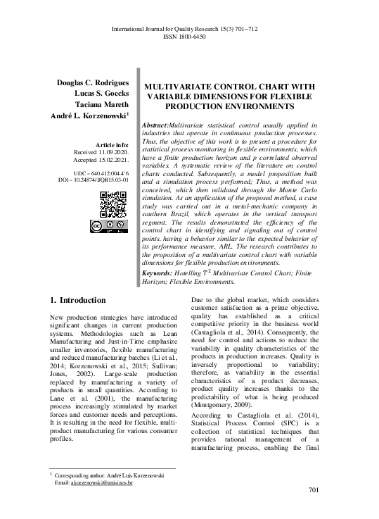 Pdf Multivariate Control Chart With Variable Dimensions For Flexible Production Environments