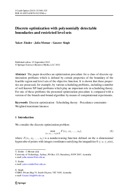 (PDF) Discrete optimization with polynomially detectable boundaries and restricted level sets