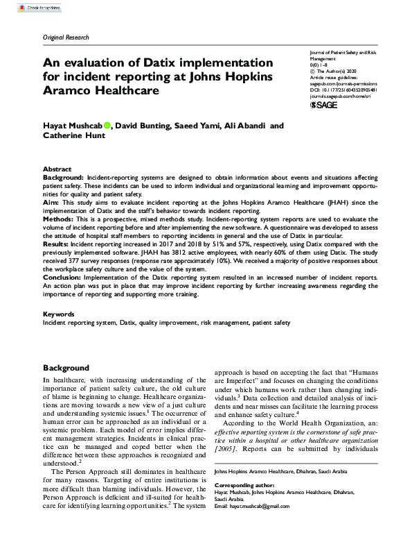 (PDF) An evaluation of Datix implementation for incident reporting at ...