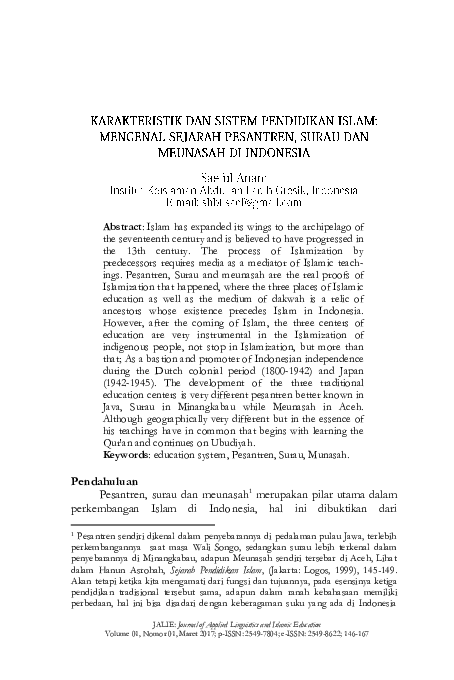 (PDF) Karakteristik dan Sistem Pendidikan Islam: Mengenal Sejarah Pesantren, Surau dan Meunasah ...
