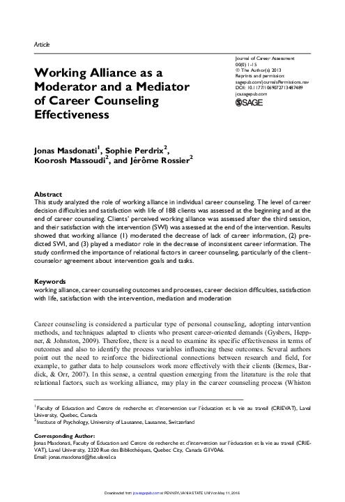 (PDF) Working Alliance as a Moderator and a Mediator of Career ...
