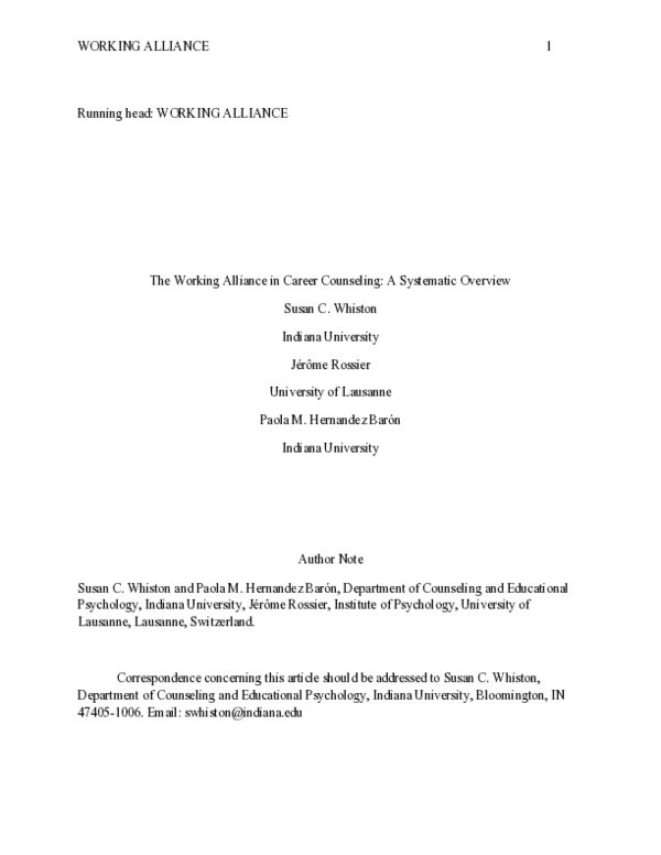 (PDF) The Working Alliance in Career Counseling
