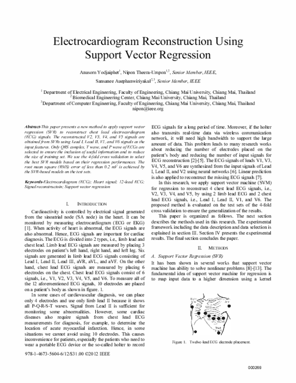 (PDF) Electrocardiogram reconstruction using support vector regression