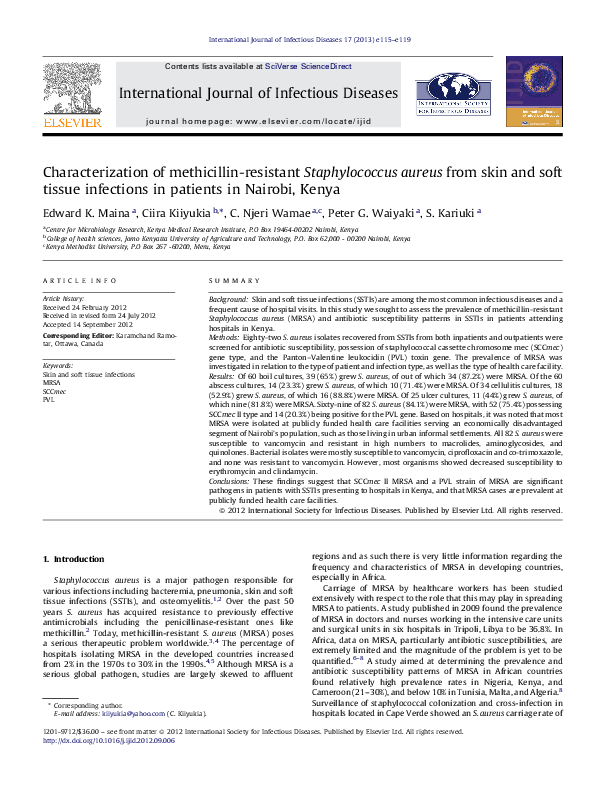 (PDF) Characterization of methicillin-resistant Staphylococcus aureus from skin and soft tissue ...