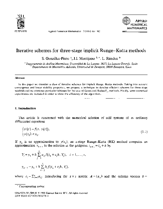 Pdf Iterative Schemes For Three Stage Implicit Runge Kutta Methods Luis Randez
