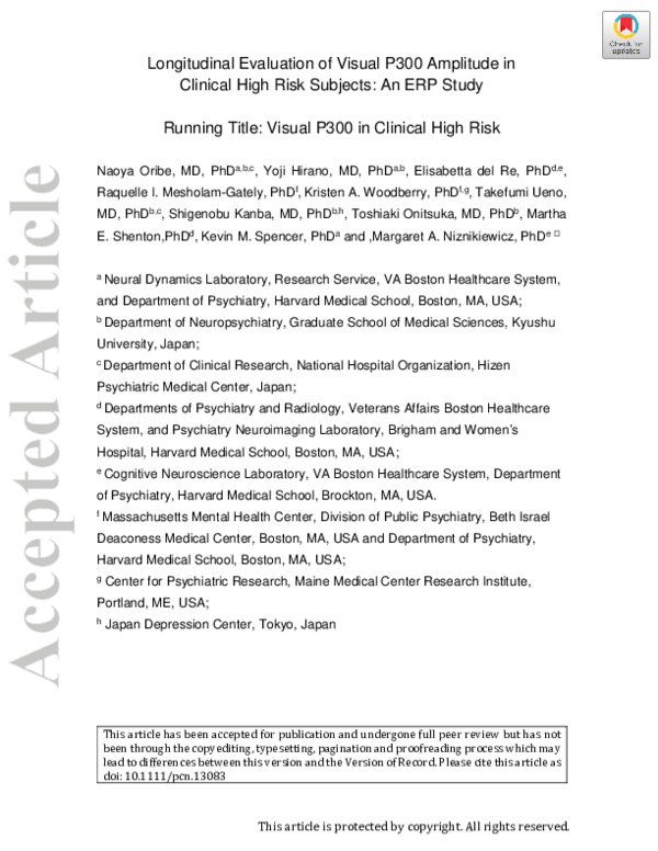 (PDF) Longitudinal evaluation of visual P300 amplitude in clinical high ...