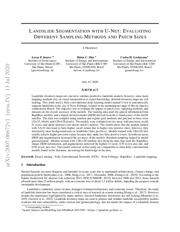 Pdf Landslide Segmentation With U Net Evaluating Different Sampling Methods And Patch Sizes