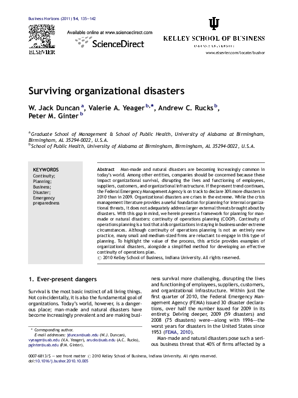 (PDF) Surviving organizational disasters