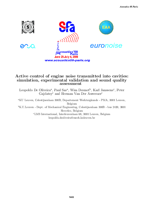 (PDF) Active control of engine noise transmitted into cavities ...