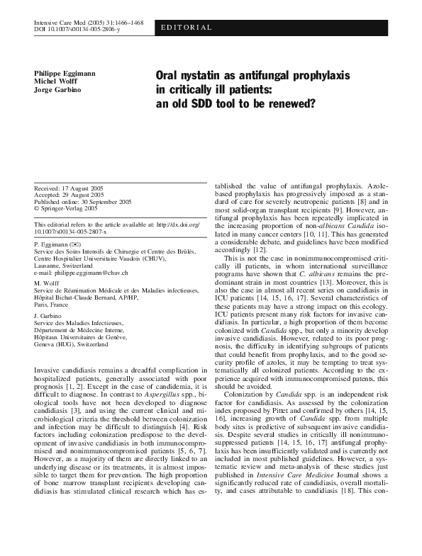 (PDF) Oral nystatin as antifungal prophylaxis in critically ill ...
