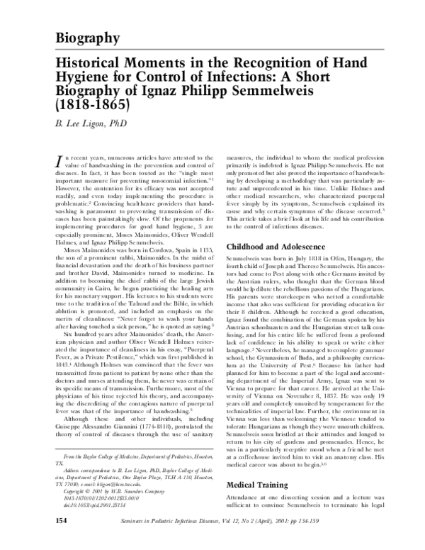 (PDF) Biography: Historical moments in the recognition of hand hygiene ...