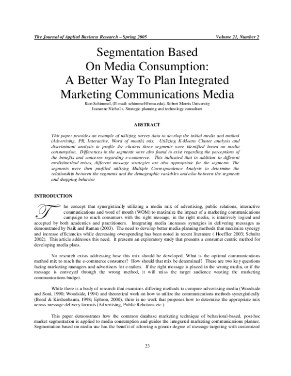 (PDF) Segmentation Based On Media Consumption: A Better Way To Plan ...