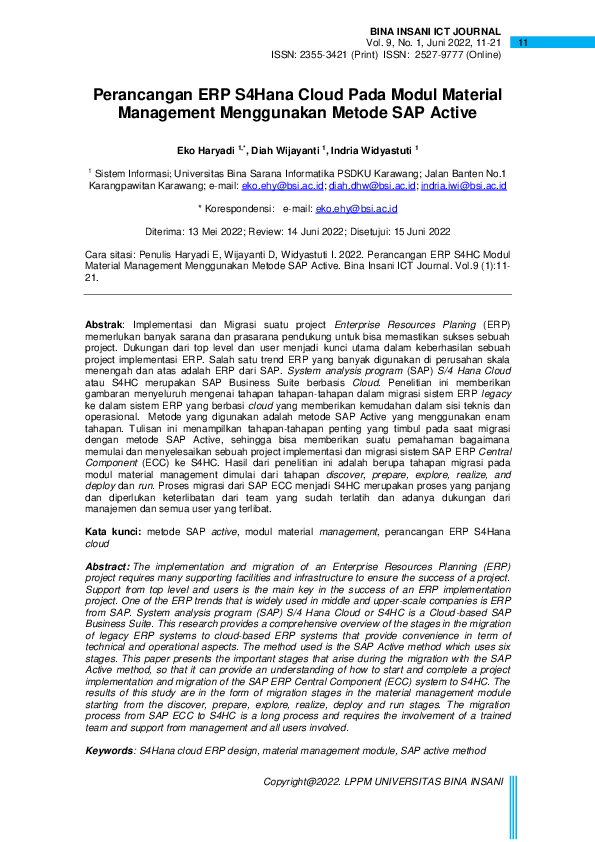 (PDF) Perancangan ERP S4Hana Cloud Pada Modul Material Management Menggunakan Metode SAP Active