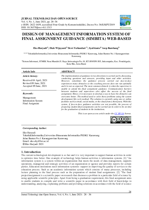 (PDF) Design of Management Information System of Final Assignment Guidance (Simbita) Web-Based