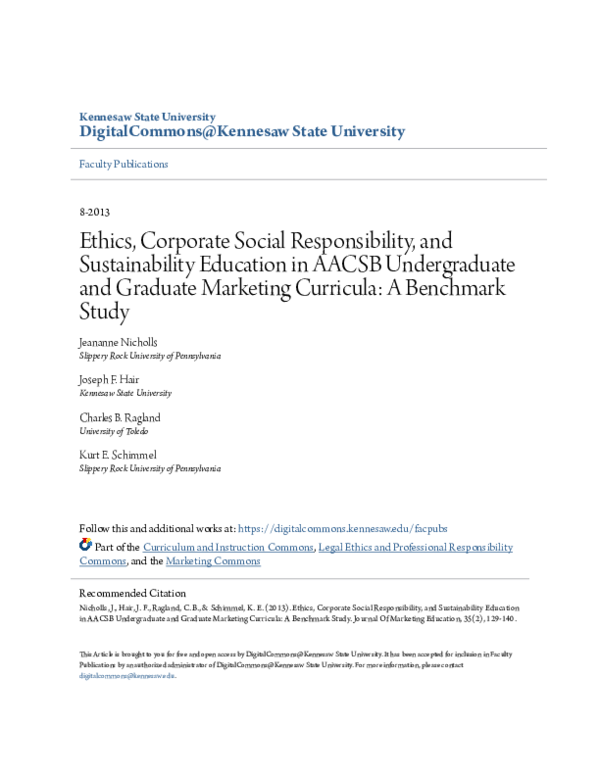 (PDF) Ethics, Corporate Social Responsibility, and Sustainability ...