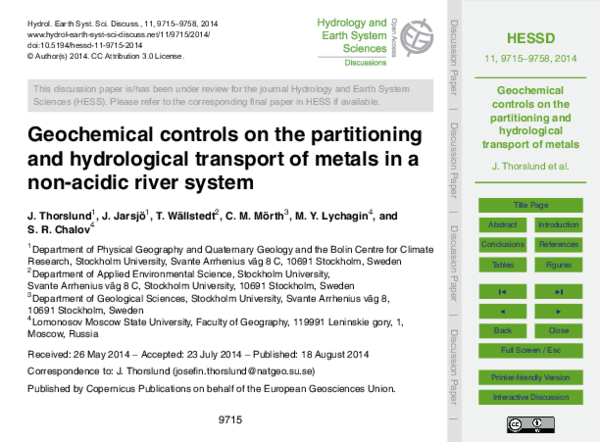 (PDF) Geochemical controls on the partitioning and hydrological transport of metals in a non ...