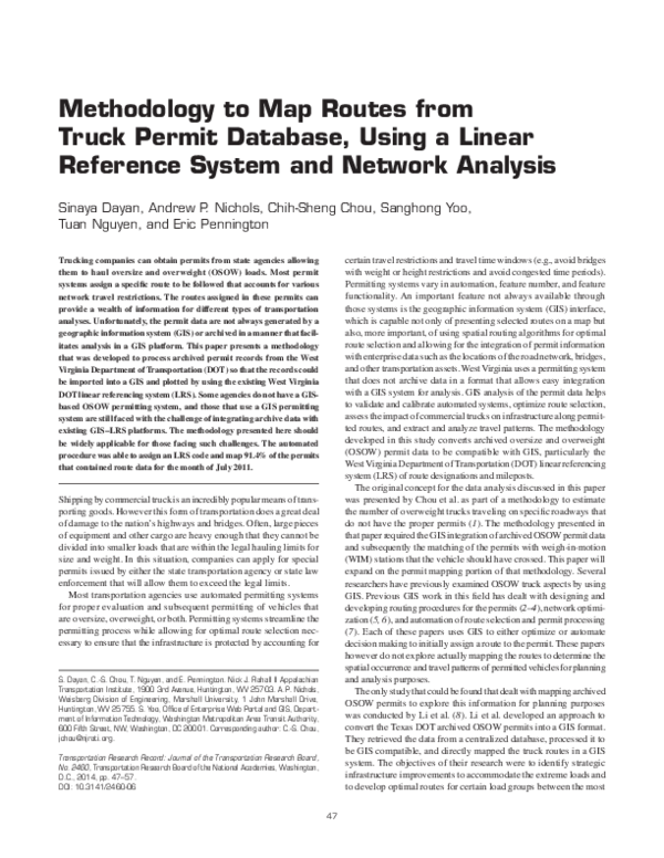 (PDF) Methodology to Map Routes from Truck Permit Database, Using a ...