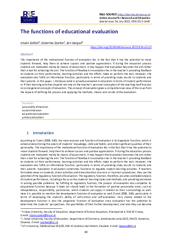 (PDF) The functions of educational evaluation