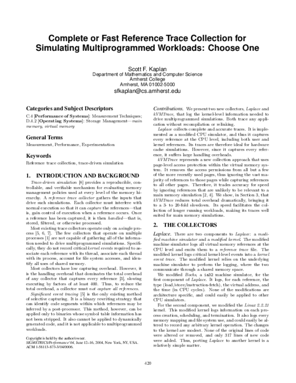 (PDF) Complete or fast reference trace collection for simulating multiprogrammed workloads