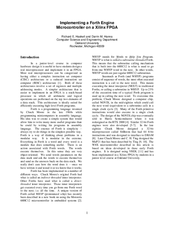 (PDF) Implementing a Forth Engine Microcontroller on a Xilinx FPGA