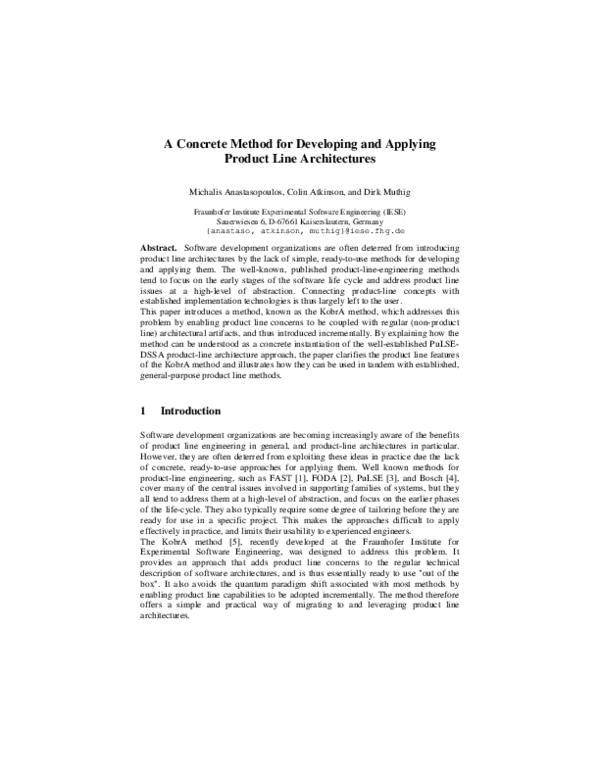 (PDF) KobrA: A Practical Approach to Product Line Architectures