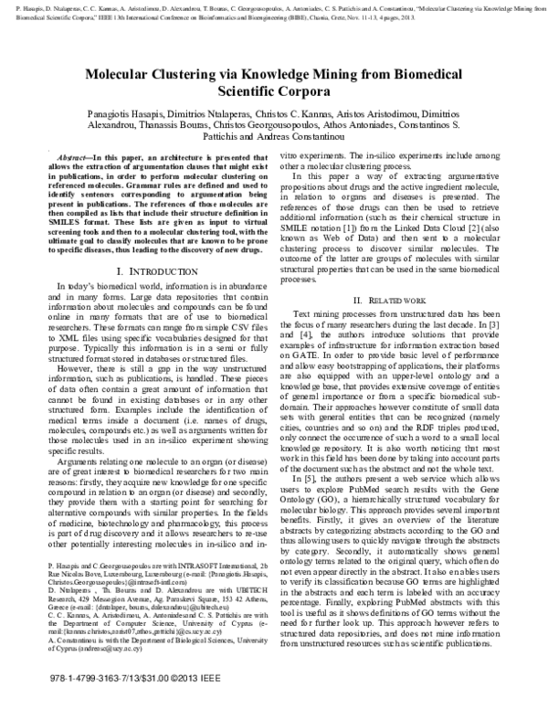 Pdf Molecular Clustering Via Knowledge Mining From Biomedical Scientific Corpora