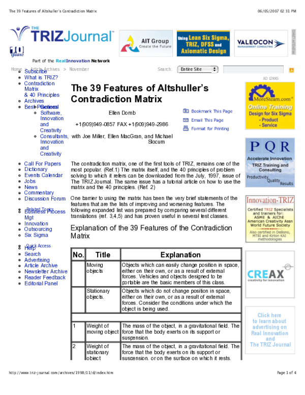 (PDF) The 39 features of Altshuller's contradiction matrix