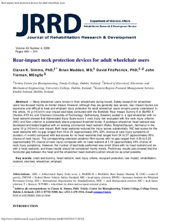 (PDF) Rear-impact neck protection devices for adult wheelchair users