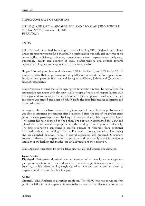 (PDF) TOPIC: CONTRACT OF ADHESION