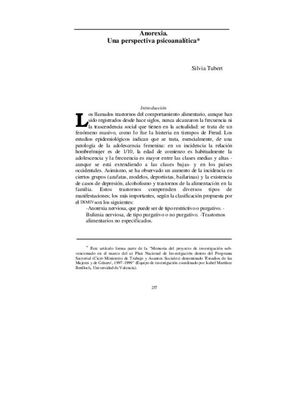 (PDF) Anorexia y Edipo. Silvia Tubert