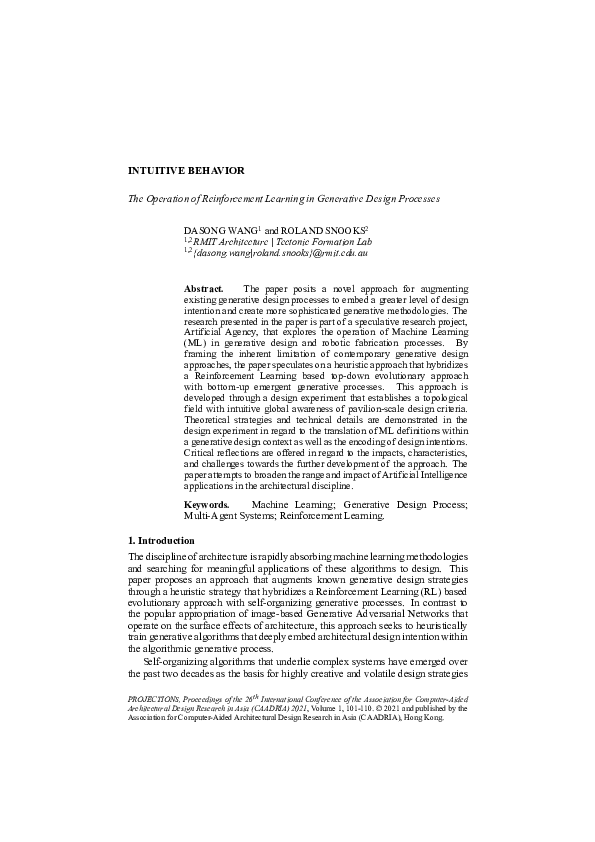 (PDF) Intuitive Behavior - The Operation of Reinforcement Learning in Generative Design Processes