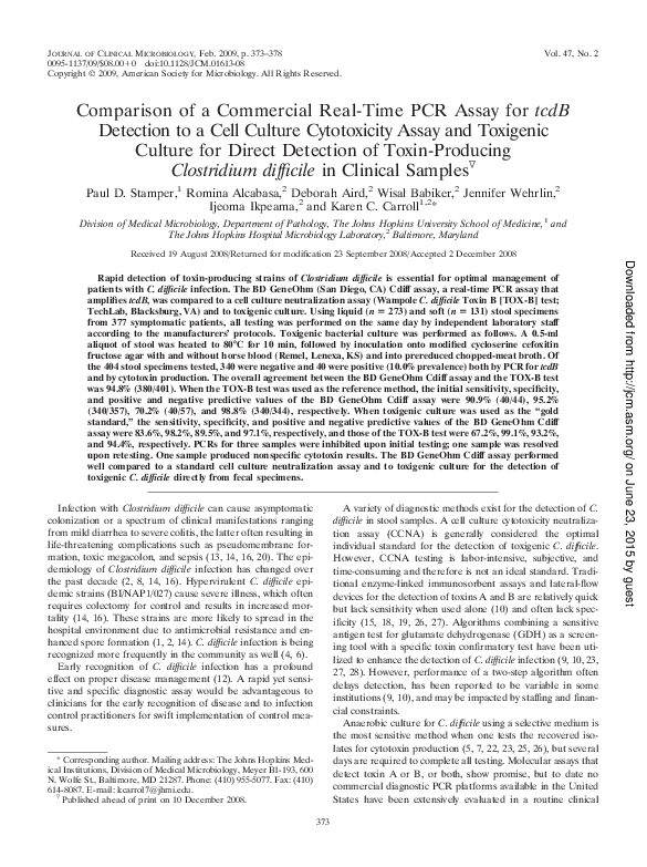 (PDF) Comparison of a Commercial Real-Time PCR Assay for tcdB Detection ...