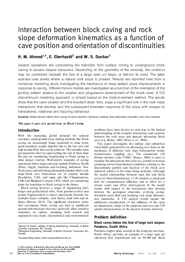 (PDF) Interaction between block caving and rock slope deformation ...