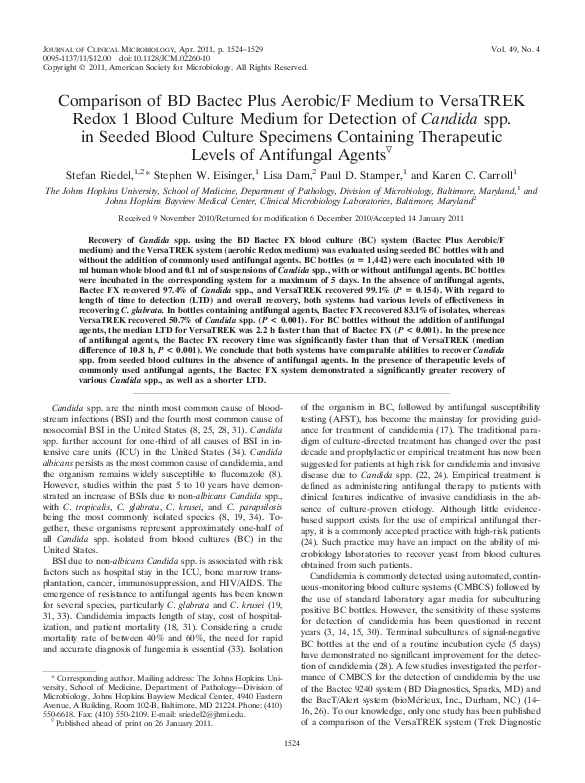 (PDF) Comparison of BD Bactec Plus Aerobic/F Medium to VersaTREK Redox ...