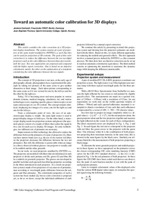 (PDF) Toward an Automatic Color Calibration for 3D Displays