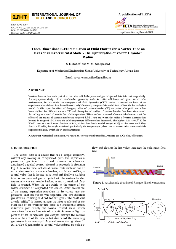 (PDF) Three-Dimensional CFD Simulation of Fluid Flow inside a Vortex Tube on Basis of an ...