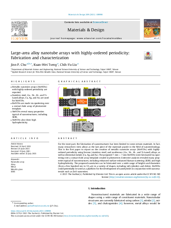 (PDF) Large-area alloy nanotube arrays with highly-ordered periodicity ...