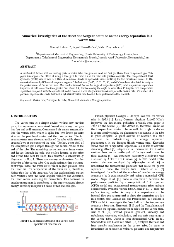 (PDF) Numerical Investigation of the Effect of Divergent Hot Tube on the Energy Separation in a ...