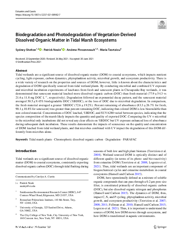 (PDF) Biodegradation and Photodegradation of Vegetation-Derived Dissolved Organic Matter in ...