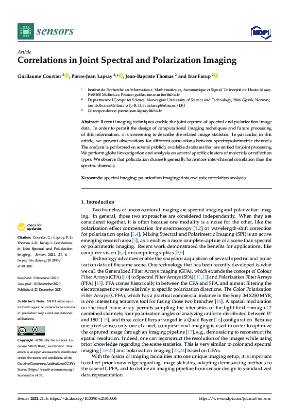 (PDF) Correlations in Joint Spectral and Polarization Imaging