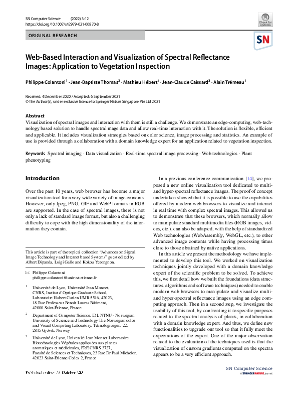 Pdf Web Based Interaction And Visualization Of Spectral Reflectance Images Application To